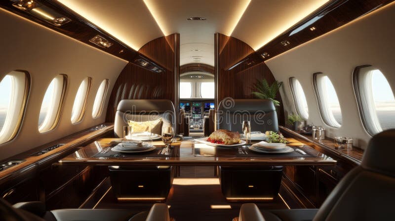 A Luxurious Dining Table in a Private Jet Cabin Stock Illustration ...