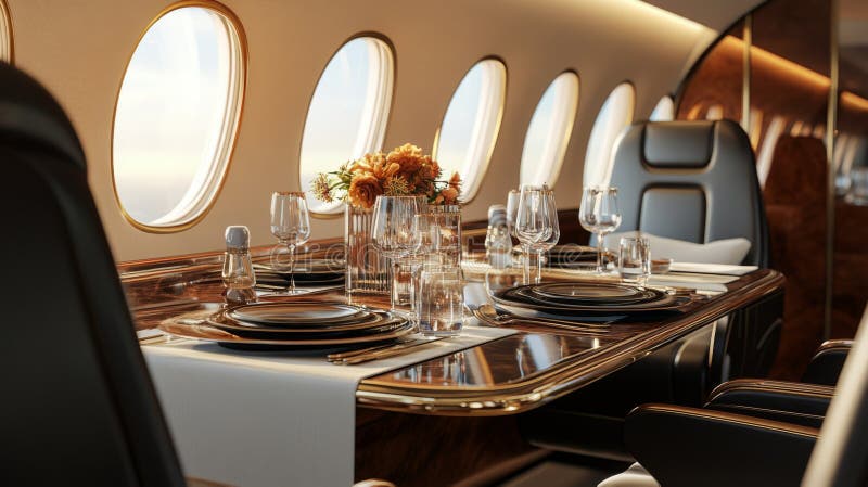 Luxurious Dining Table Set in a Private Jet Cabin Stock Illustration ...
