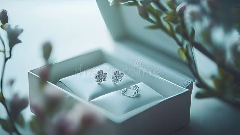 A Luxurious Display Box Showcases an Elegant Floral Silver Jewelry Set ...