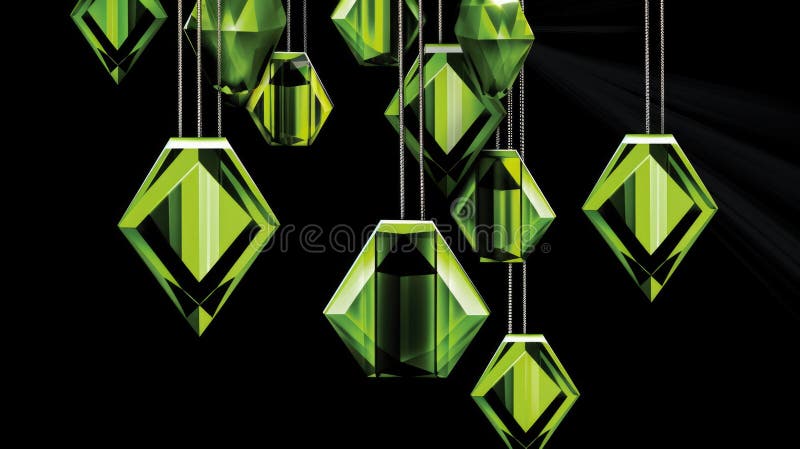 A Luxurious Display of Emerald Green Gemstone Pendants Suspended ...