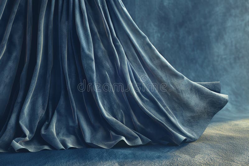Luxurious Draped Blue Fabric with Rich Texture, Creating Elegant Folds ...