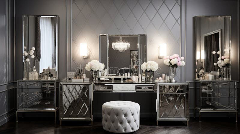 A Luxurious Dressing Room with a 3D Diamond Wall Pattern Stock ...