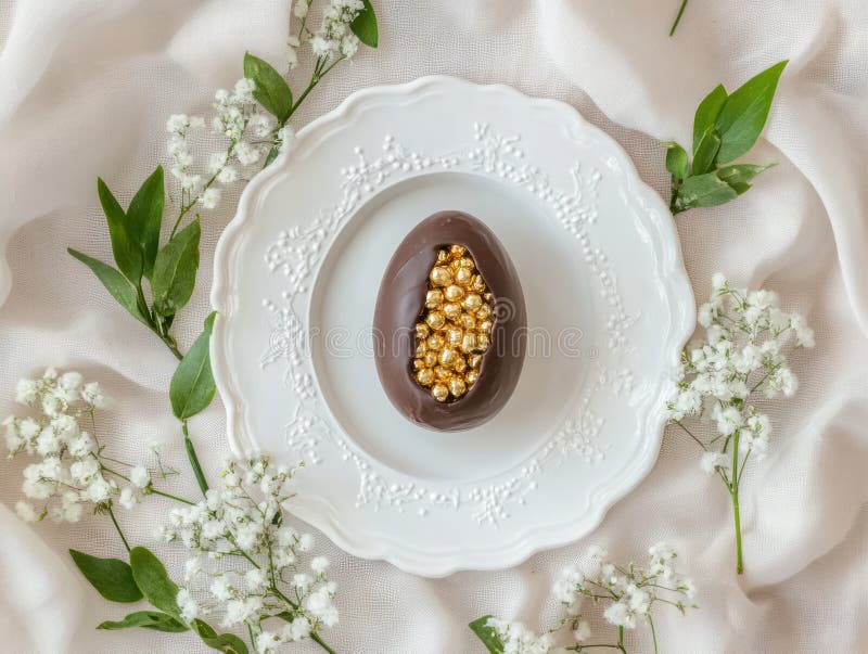 Luxurious Easter Dessert Display with Chocolate Egg and Golden Pearls ...