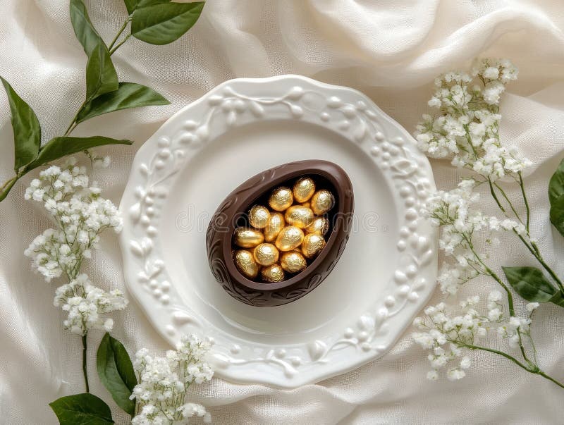 Luxurious Easter Dessert Display with Chocolate Egg and Golden Treats ...