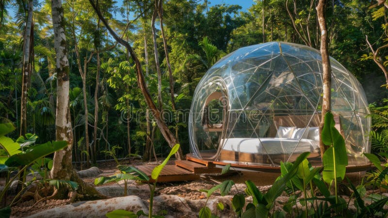 Luxurious Eco-friendly Geodesic Dome in Lush Forest Setting Stock Image ...