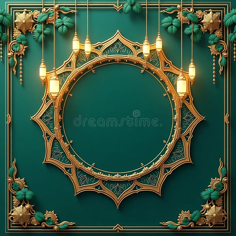 Elegant Teal and Gold Islamic Design with Hanging Lanterns Stock ...