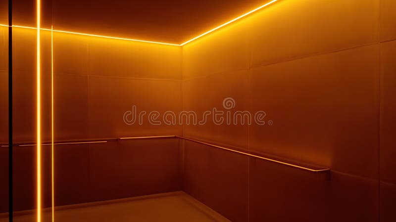 Luxurious Elevator Interior, Amber Lighting, Modern Building, Nighttime ...