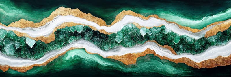 Luxurious Emerald and Gold Geode Texture, Opulent Abstract Art with Quartz Crystals and Marble ...