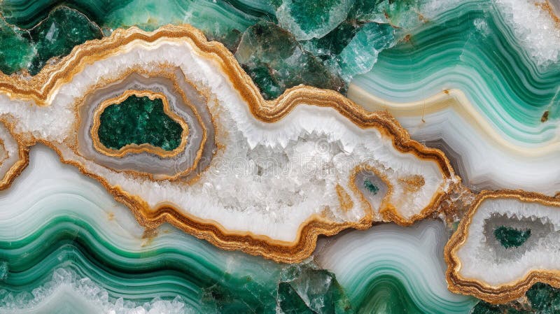 Luxurious Emerald, Gold, and White Quartz Geode Abstract Texture ...