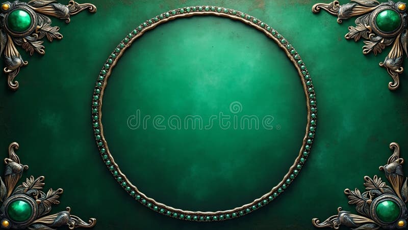 Luxurious Emerald Green Background with Silver and Gemstone Border ...