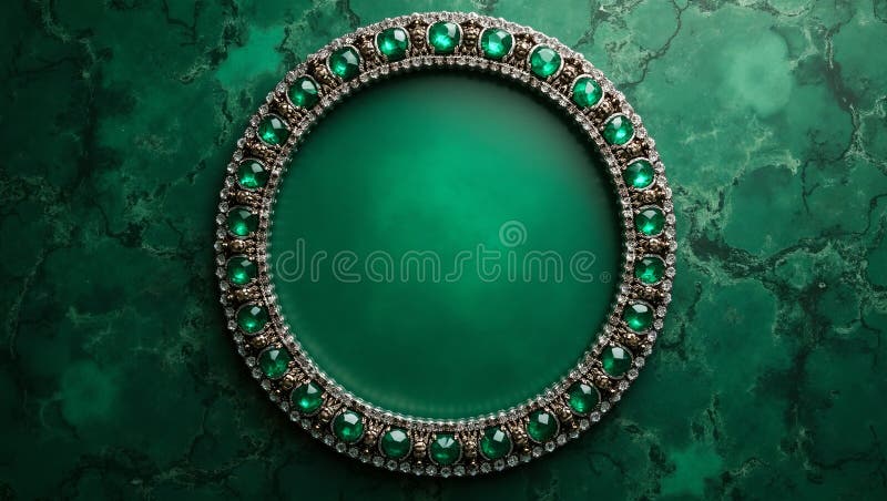 Luxurious Emerald Green Background with Silver and Gemstone Border ...