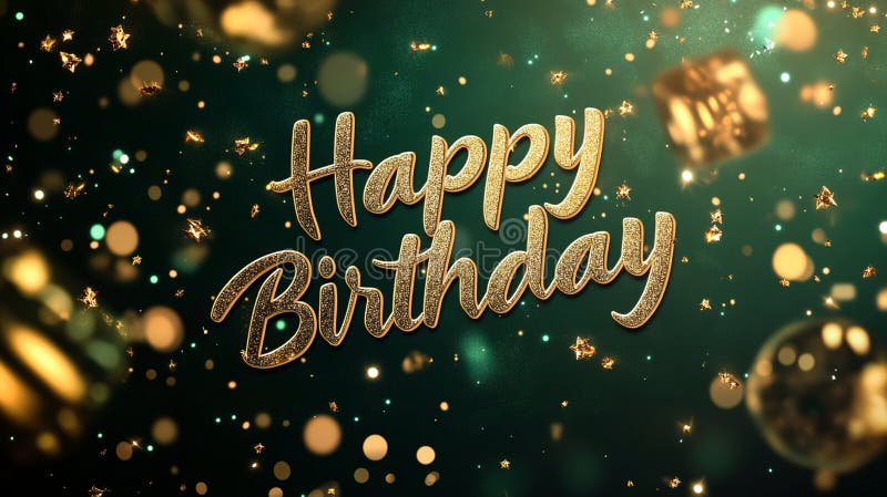 Luxurious Emerald Green Happy Birthday Design with Glowing Gold Script ...