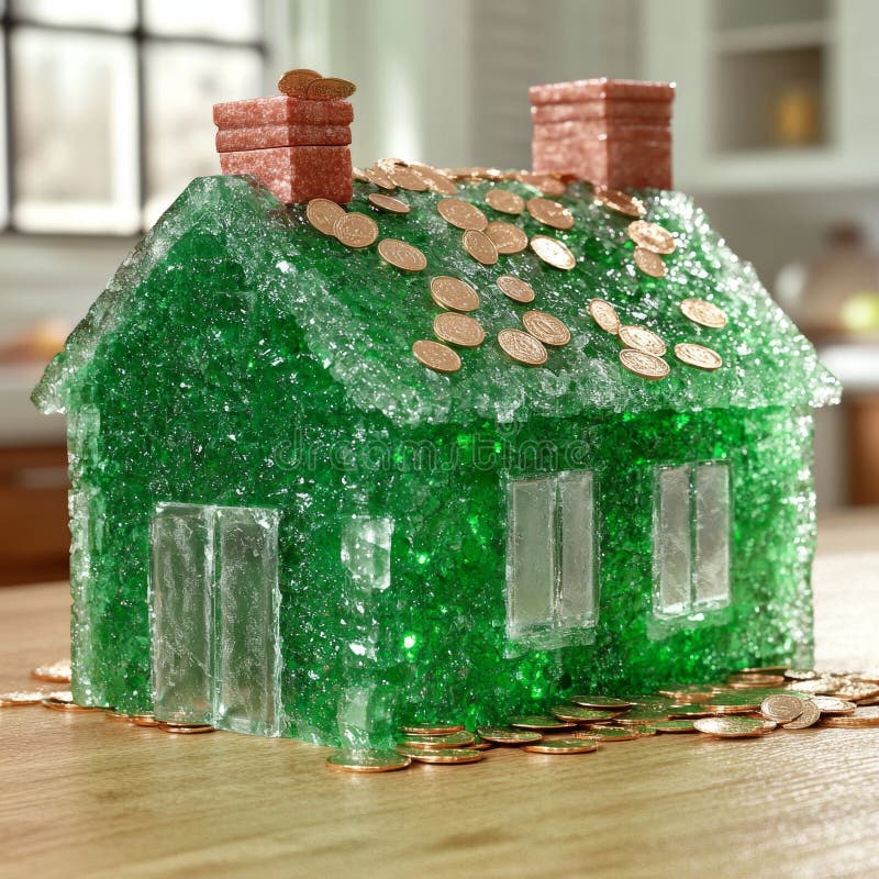 A Luxurious Emerald House Model is Situated on a Gemstone Base and ...