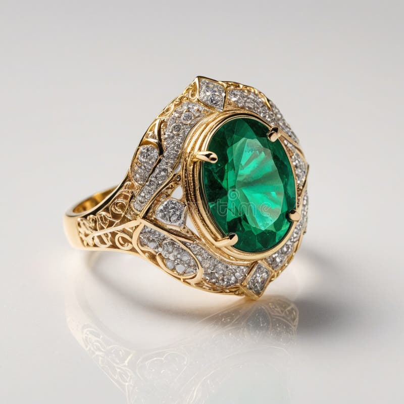 Luxurious Emerald Inlaid Ring on White Background Stock Illustration ...