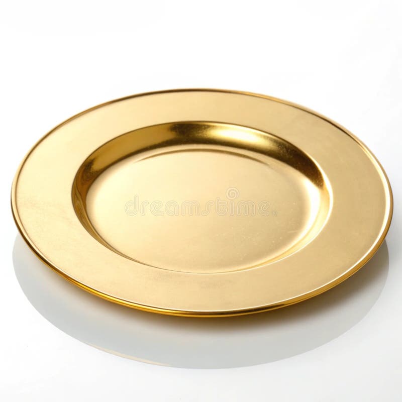 Empty Gold Plate Isolated on White Background Stock Illustration ...