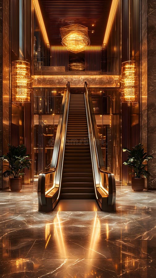 Luxurious Escalator in an Elegant Hotel Lobby with Modern Design ...