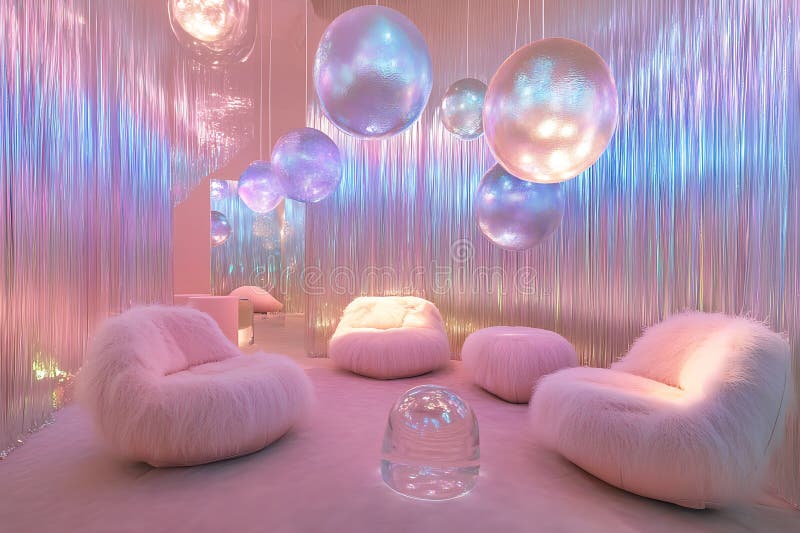 Dreamy Pink Lounge Interior with Iridescent Decor & Plush Seating Stock ...