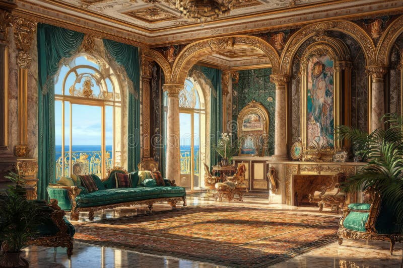 Luxurious European Palace Interior Stock Image - Image of generated ...