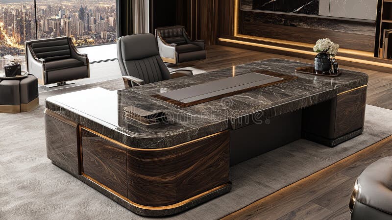 Luxurious Executive Office Desk with Dark Wood and Granite Stock ...