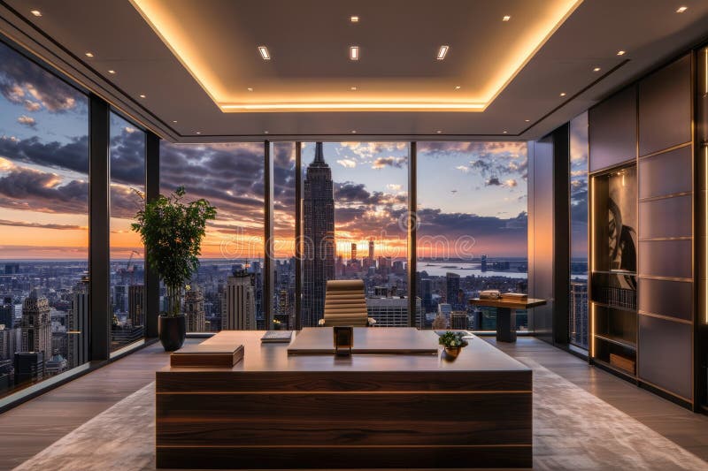 Luxurious Executive Office with Sunset Skyline View, Designed for ...