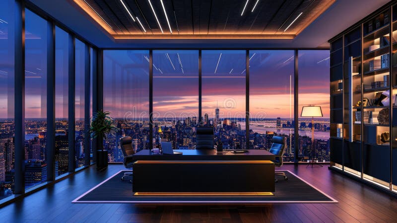Luxurious Executive Office with Sunset Skyline View, Designed for ...