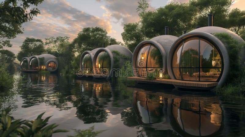A Luxurious Exotic Capsule Hotel. Stock Image - Image of dome, river ...