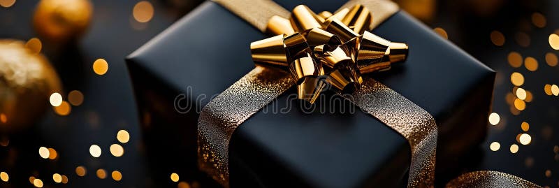 Luxury Elegant Black Gift Box with Gold Ribbon. Luxurious Expensive ...