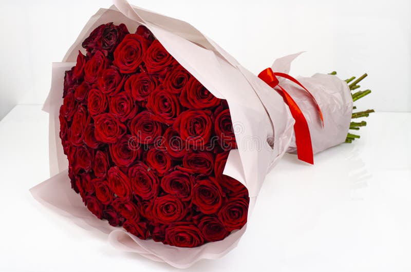 Luxurious Festive Bouquet of Red Fresh Roses. Studio Photo Stock Photo ...
