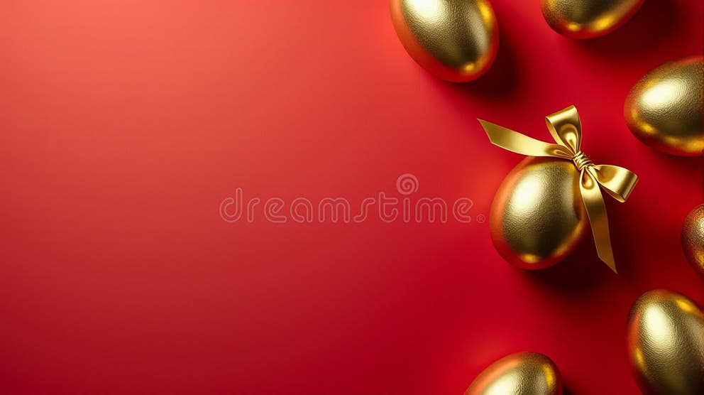 Golden Harvest: Easter Eggs and Bow on Ruby Red Surface (Generated ...