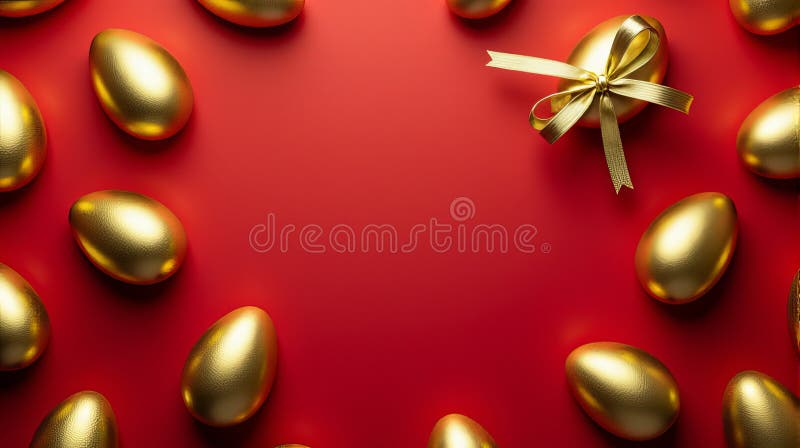 Golden Harvest: Easter Eggs and Bow on Ruby Red Surface (Generated ...