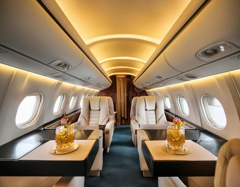 First-class Airline Cabin Featuring Cocktail Service and Lavish ...