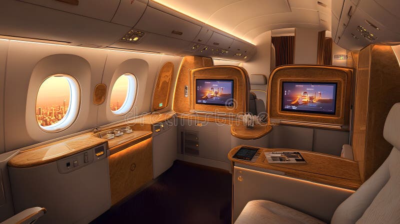 A Luxurious First-class Airplane Interior with Wide Stock Illustration ...