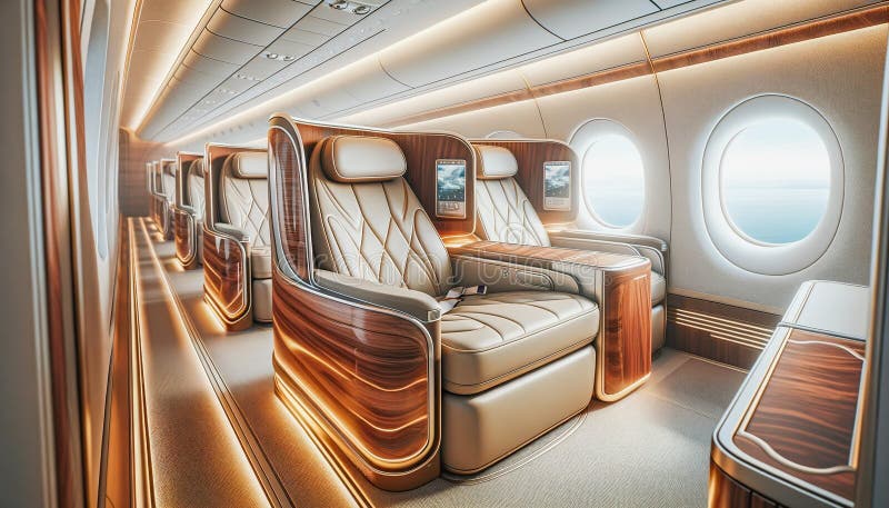 Luxurious First-class Cabin Interior of an Airplane with Spacious ...