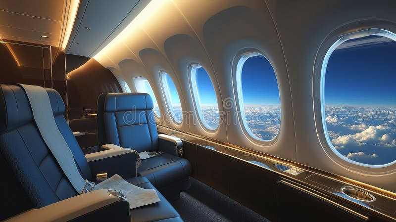 Luxurious First-class Cabin with Reclining Seats, Ambient Lighting ...