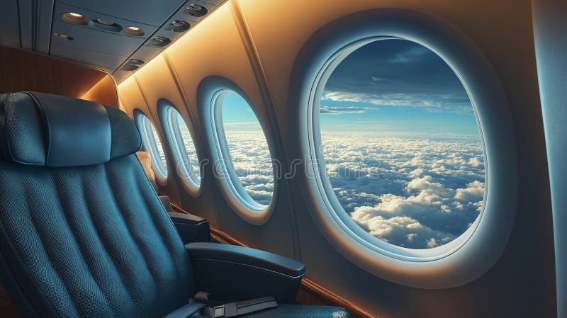 Luxurious First-class Cabin with Reclining Seats, Ambient Lighting ...