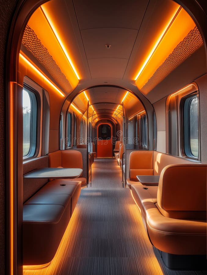 Luxurious First-class Train Compartment with Elegant Leather Seating ...