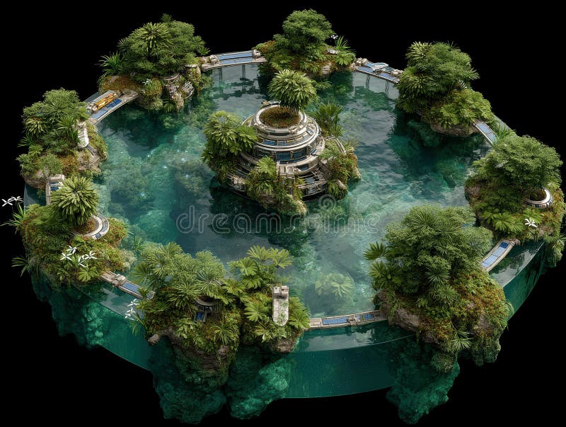 A Luxurious Floating Island Retreat with a Central Architectural ...