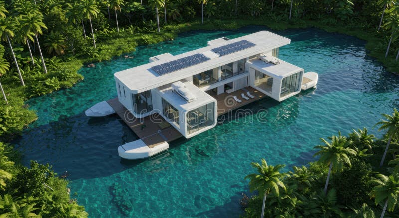 Luxurious Floating Villa with Solar Panels in Tropical Lagoon ...