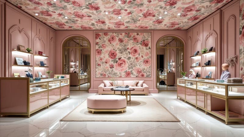 Luxurious Floral Boutique Interior with Elegant Pink Decor and Glass ...