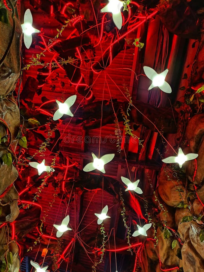 Luxurious Floral Decorations with Lights for a Wedding at Night Stock ...