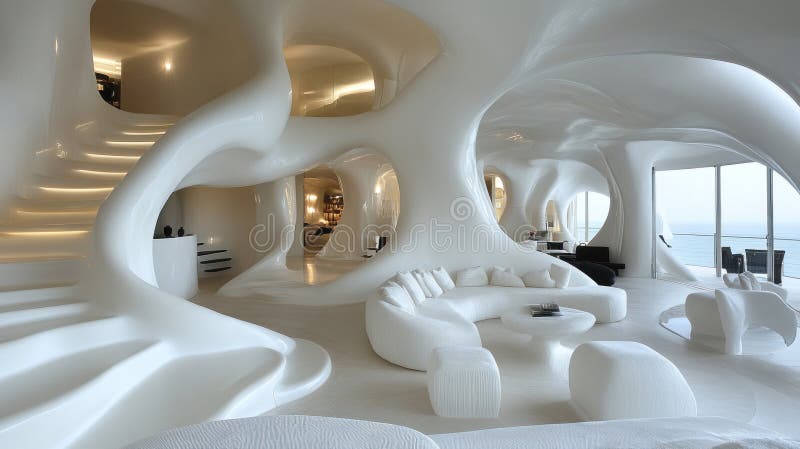 Luxurious, Flowing, White, Abstract Interior Design Stock Image - Image ...