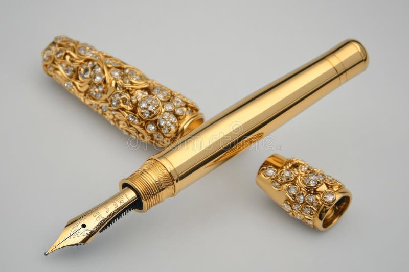 A Luxurious Fountain Pen Featuring a Gold Finish and Adorned with ...