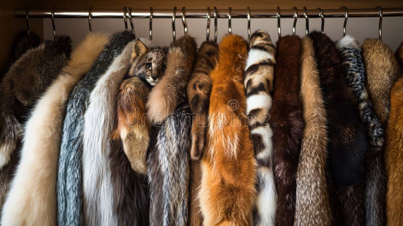 Luxurious Fur Collection Hanging in Closet High Quality Image Stock ...