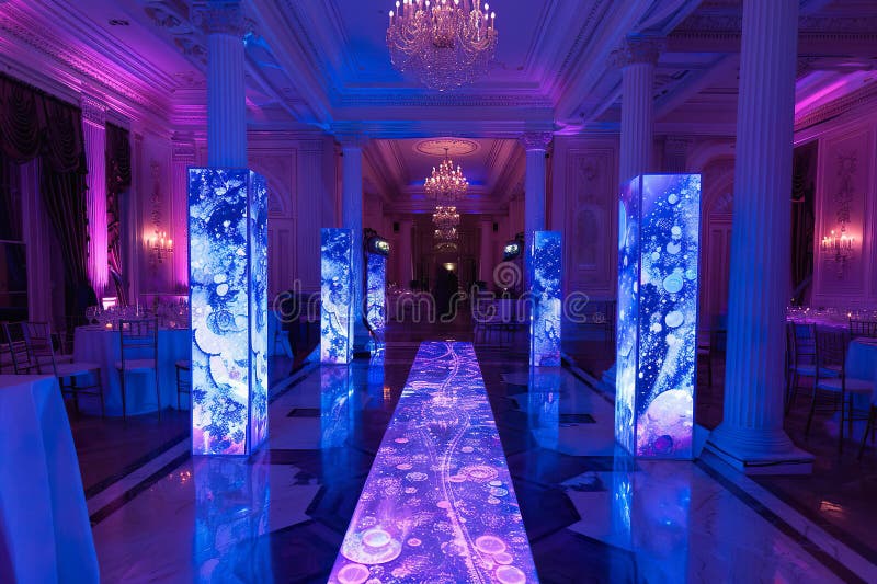 Luxurious Futuristic Event with Digital Light Displays and Grand Decor ...