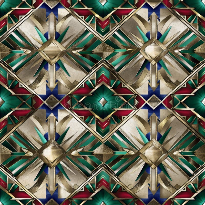 Luxurious Geometric Gold and Emerald Art Deco Pattern Design Stock ...