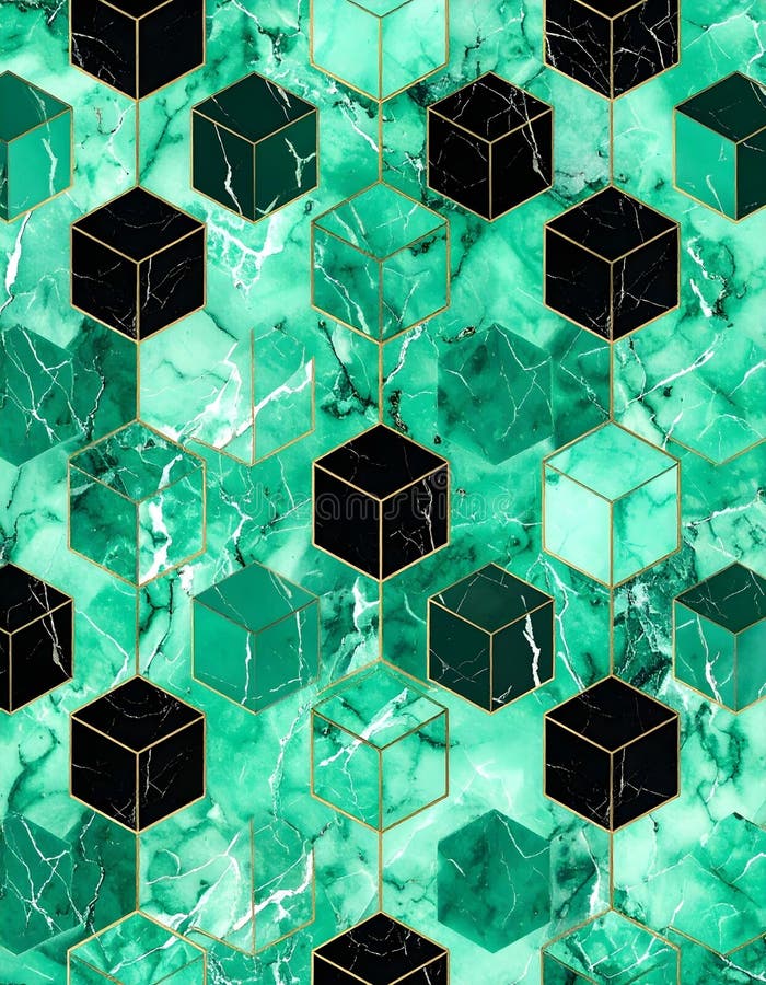 A Luxurious Geometric Pattern Features Emerald Green and Black Marble ...