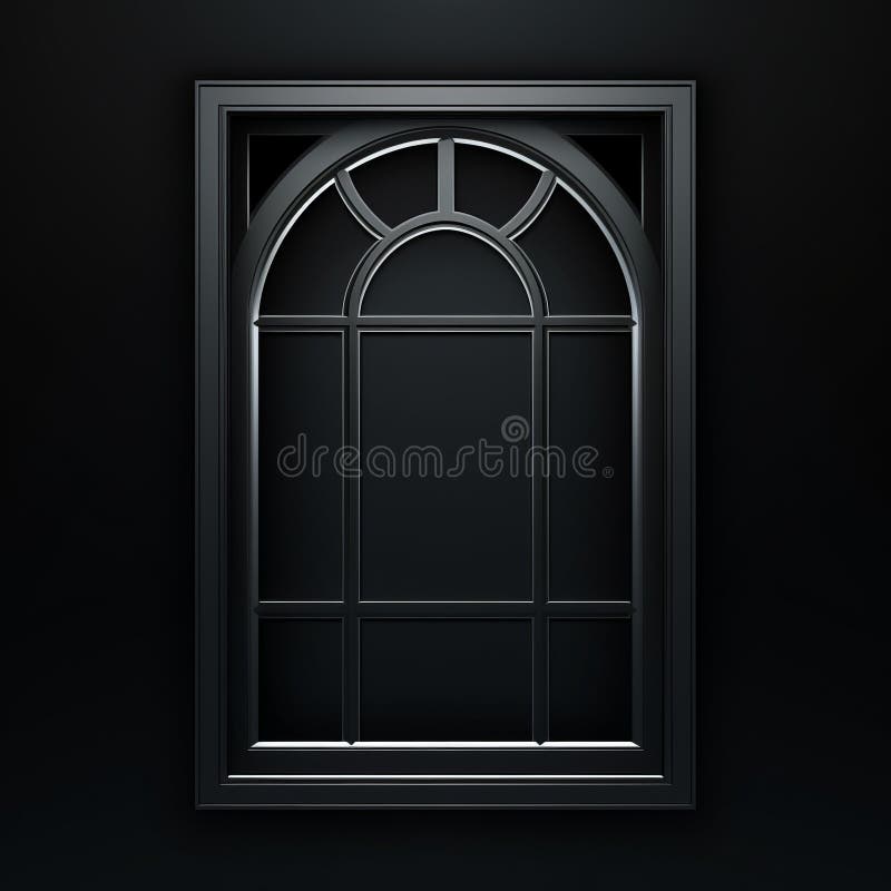 Luxurious Geometry Hyper-realistic Black Window with Arches on Dark ...