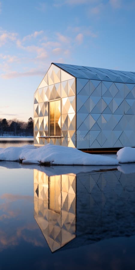 Luxurious Geometry: a White Building on Frozen Water Stock Illustration ...