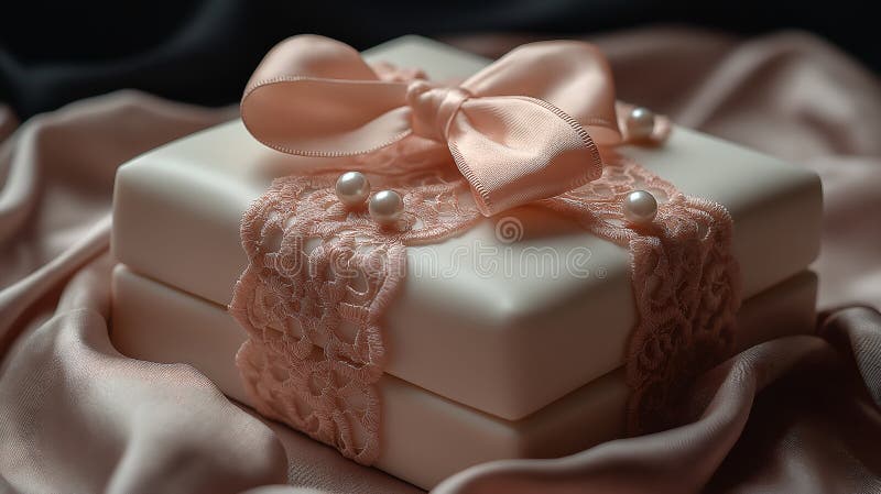 A Luxurious Gift Box with Cream Ribbon, Perfect for Holidays Stock ...