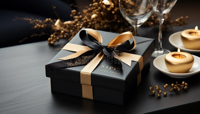 A Luxurious Gift Box Wrapped in Shiny Gold Paper Generated by AI Stock ...